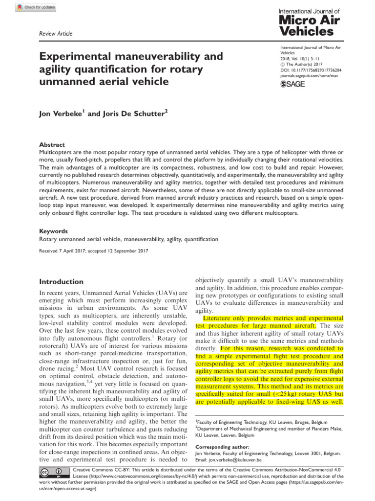 Verbeke Schutter 2017 Experimental Maneuverability and Agility ...