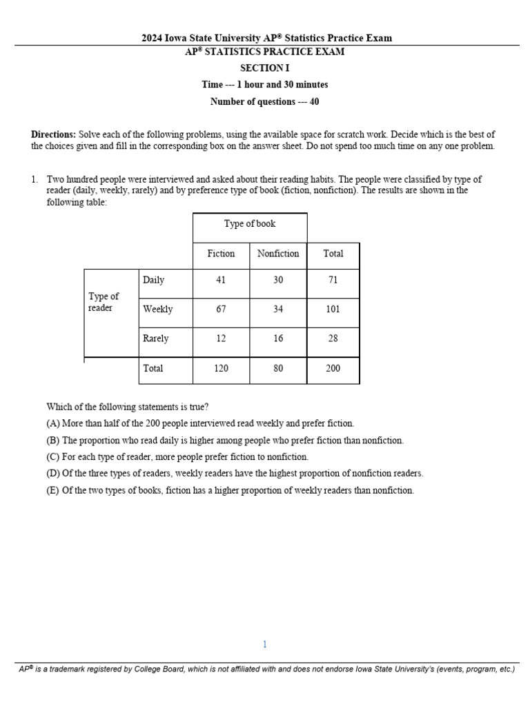 2024 AP Statistics Practice Exam Guide | PDF | P Value | Statistics