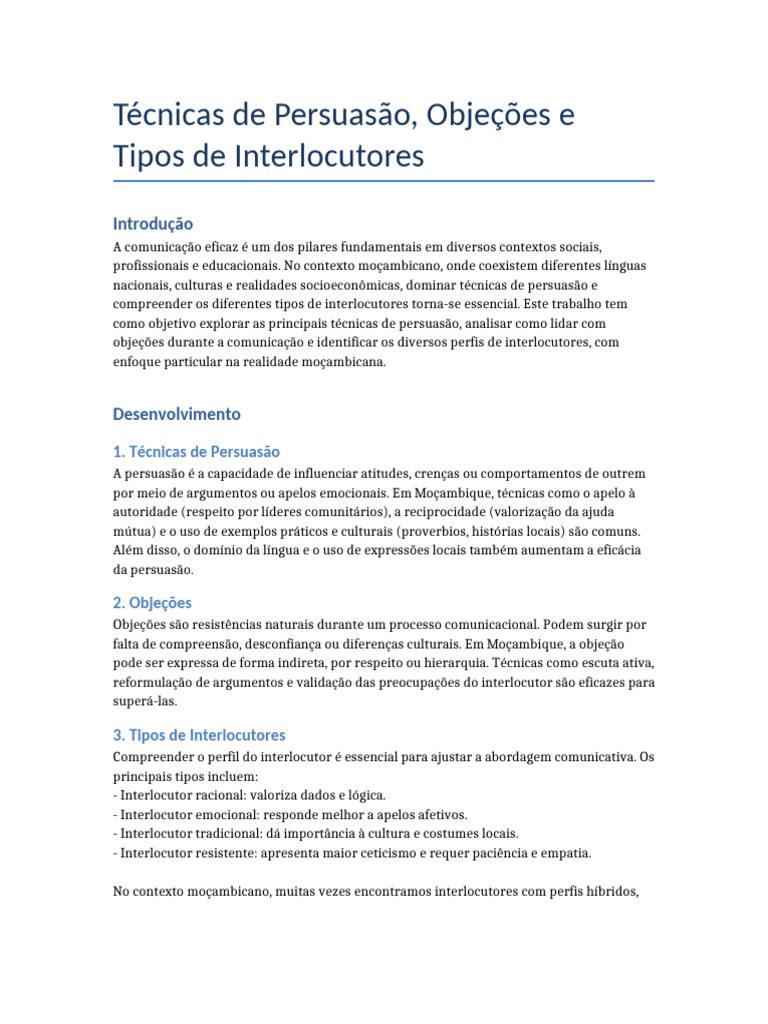Persuasão e Interlocutores em Moçambique | PDF | Comunicação | Moçambique