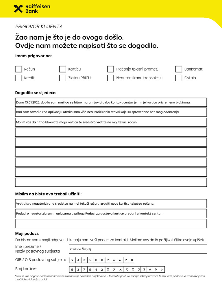 Obrazac Za Podnošenje Prigovora - Rba | PDF