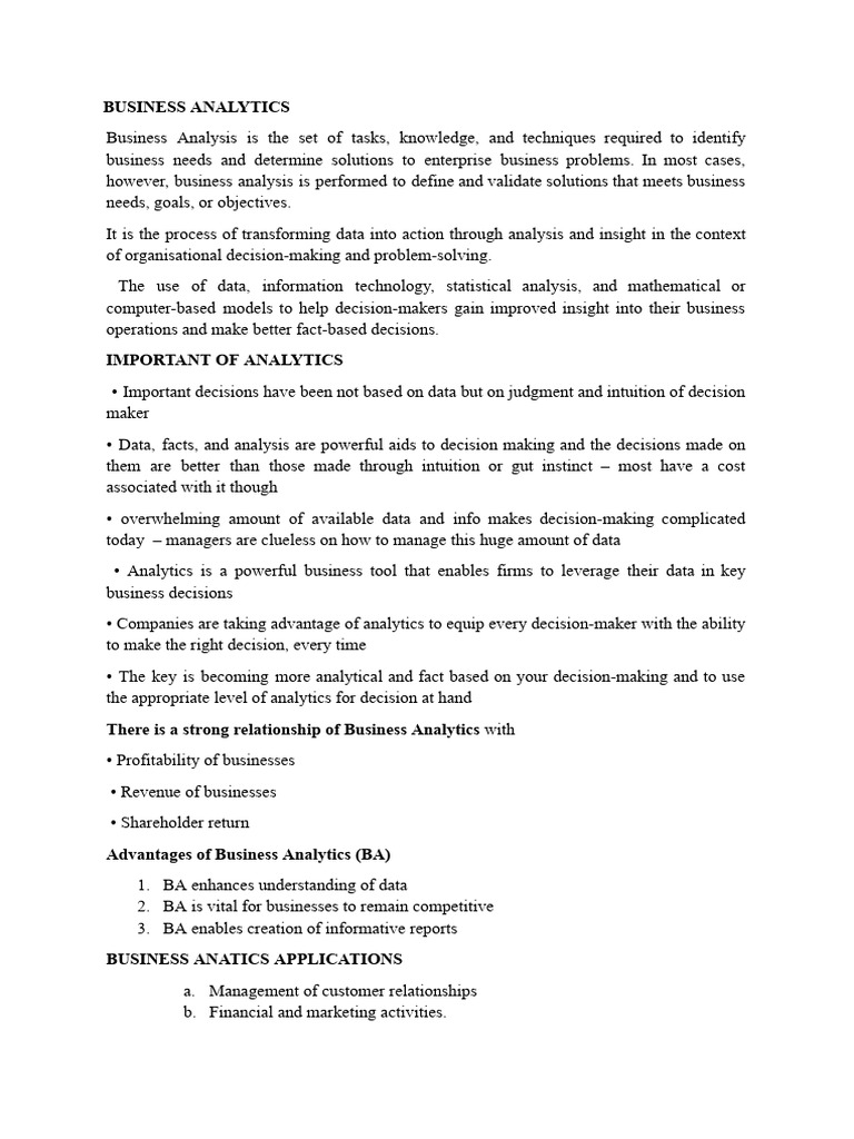 Business Analytics Overview and Applications | PDF | Analytics ...