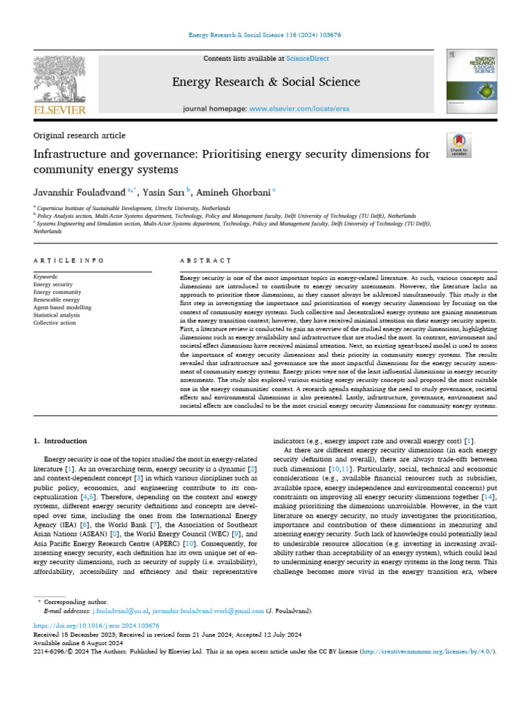 Infraestructure and governance. Prioritising energy security dimensions ...