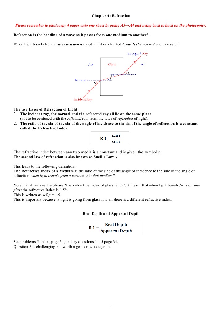 Verification of Snell's Law and Measurement of the Refractive Index of ...