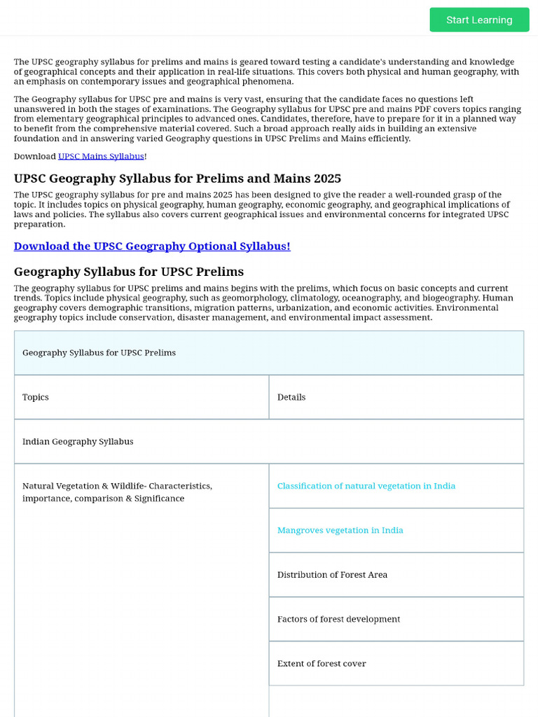 Geography Syllabus For UPSC Prelims and Mains - Download PDF! | PDF