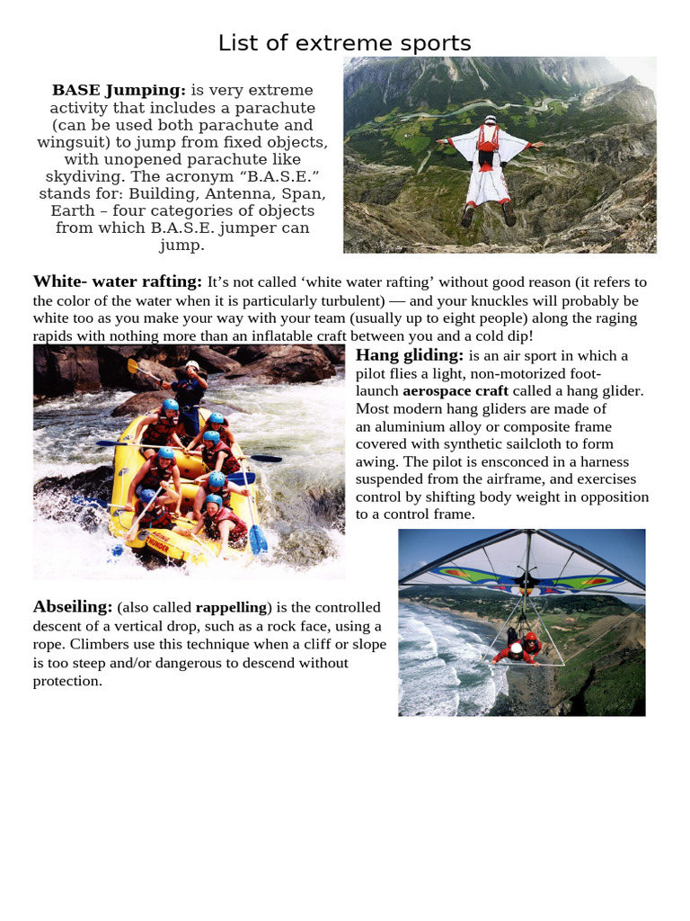 List of Extreme Sports - 95567 | PDF | Unpowered Flight | General Aviation