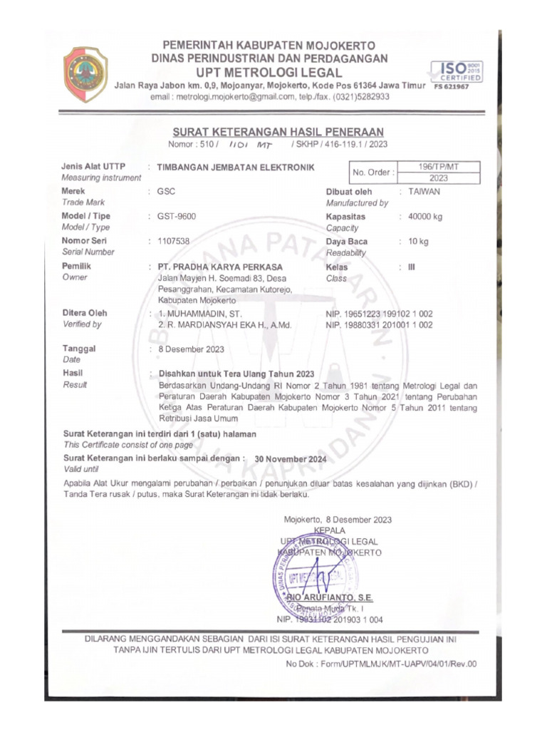Tera Timbangan 40 Ton 2024 | PDF