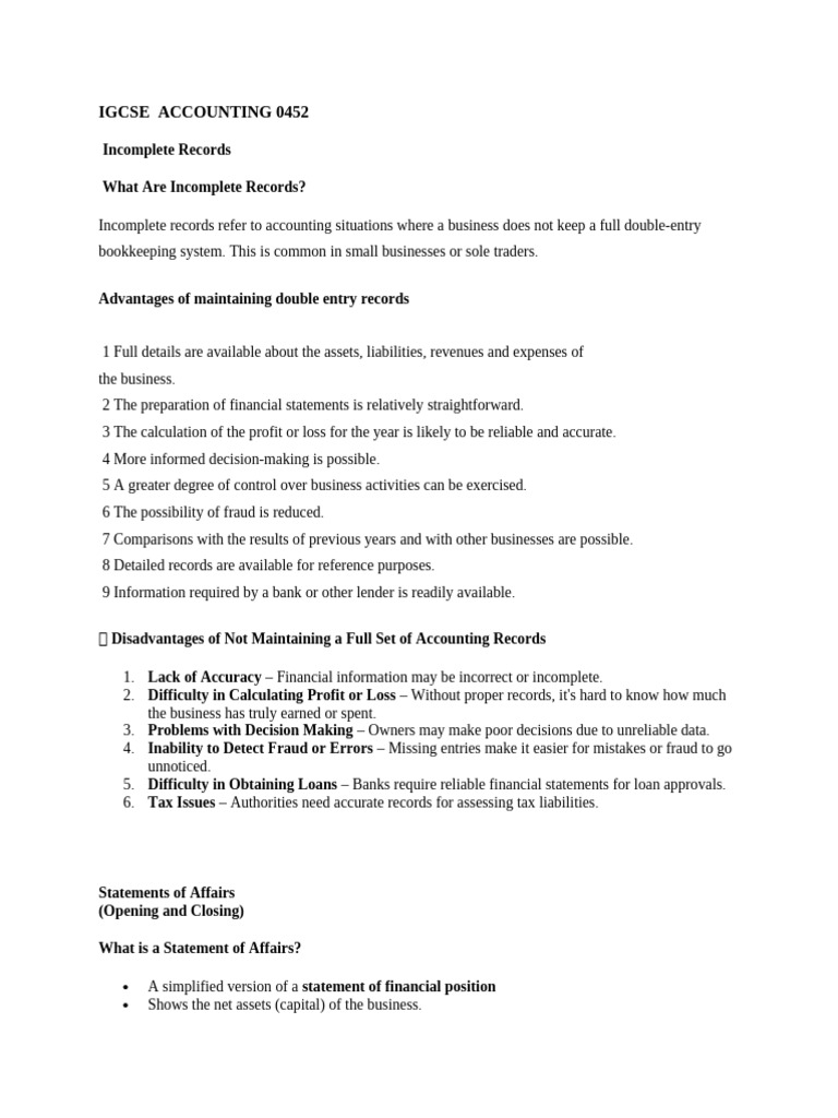 Igcse Accounting 0452 Incomplete Records | PDF | Debits And Credits ...