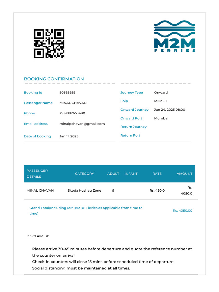 M2M Ferry Booking 24012025 | PDF | Transport