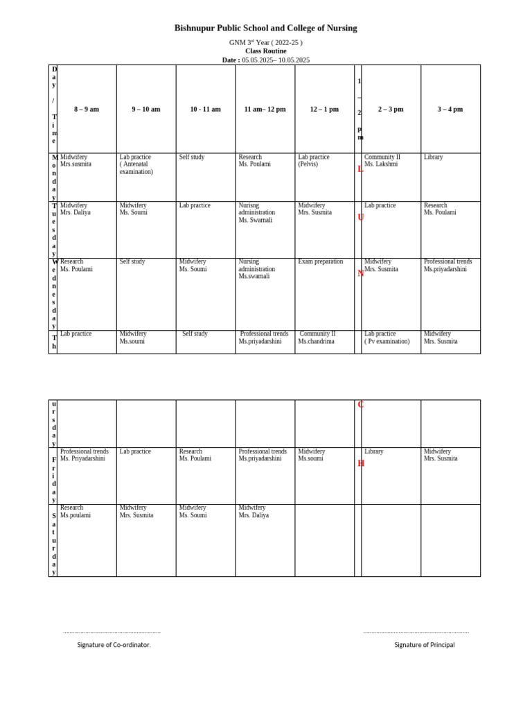 GNM 3rd Yr Routine 05.05.25 - 10.05.25 | PDF | Health Care | Nursing