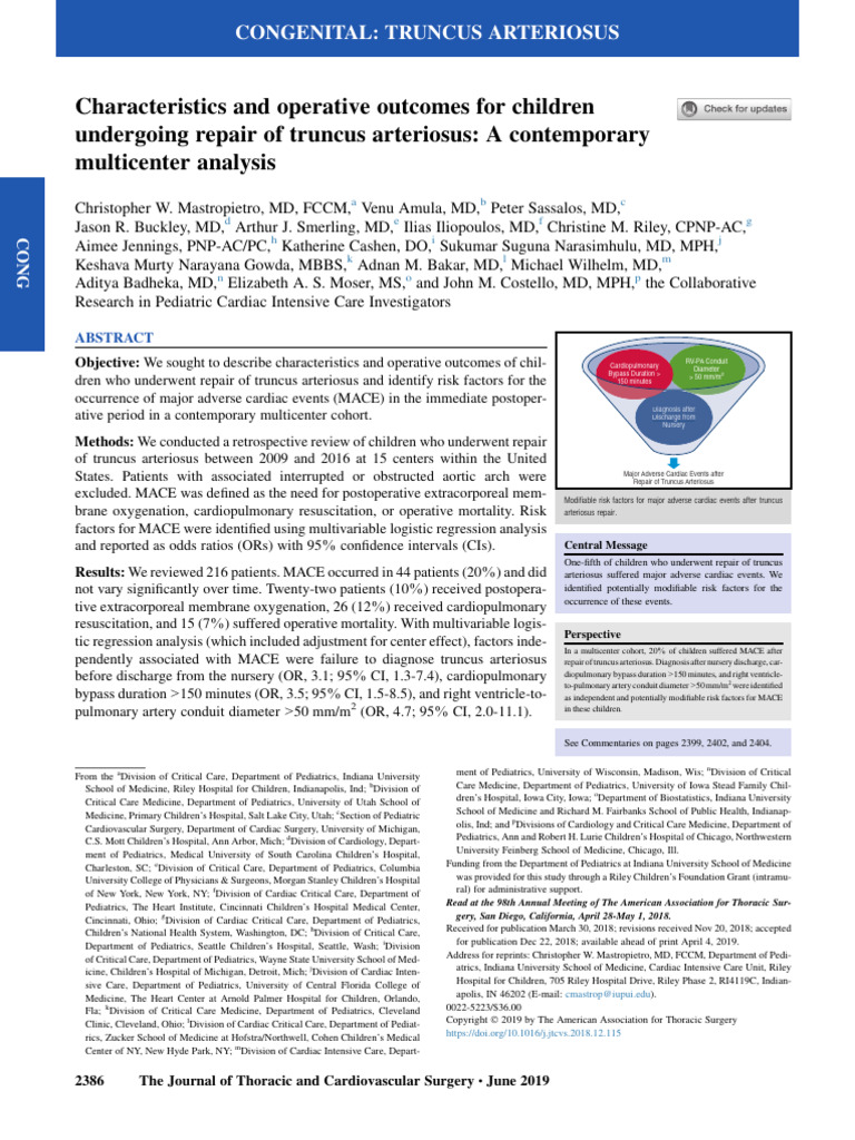 Characteristics and Operative Outcomes For Children Undergoing Repair ...
