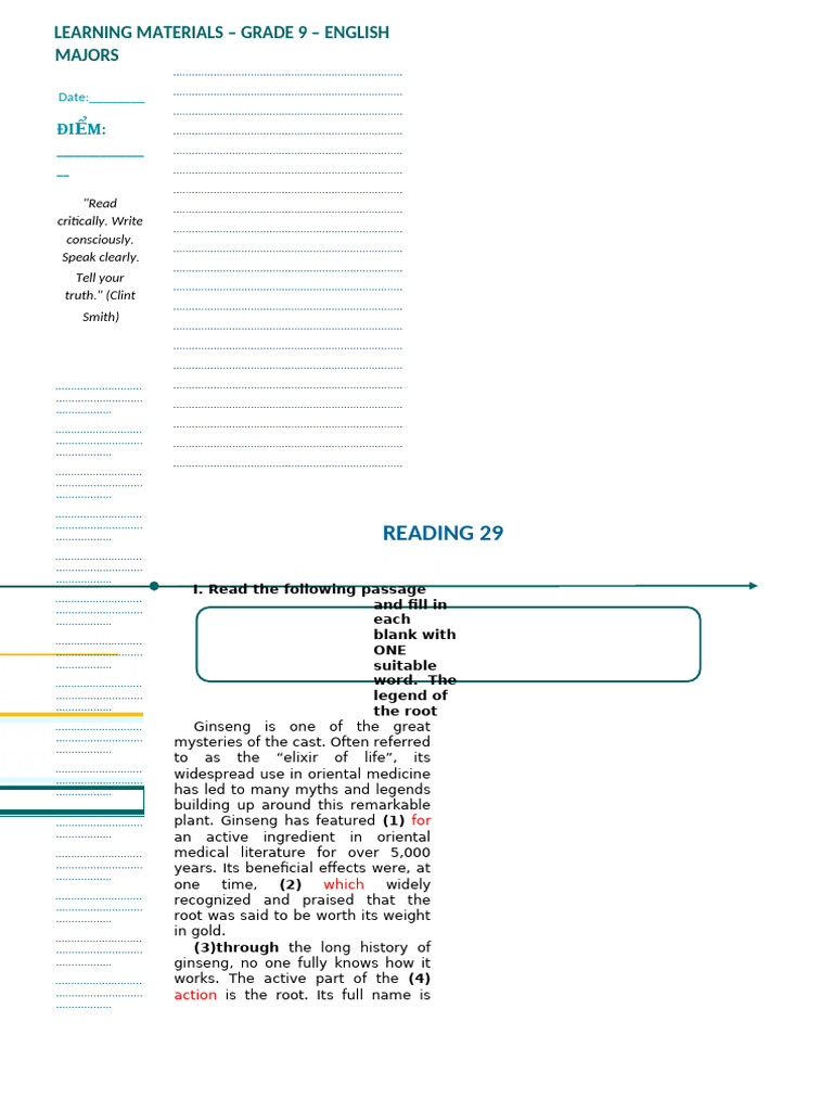 Grade 9 English Learning Materials | PDF