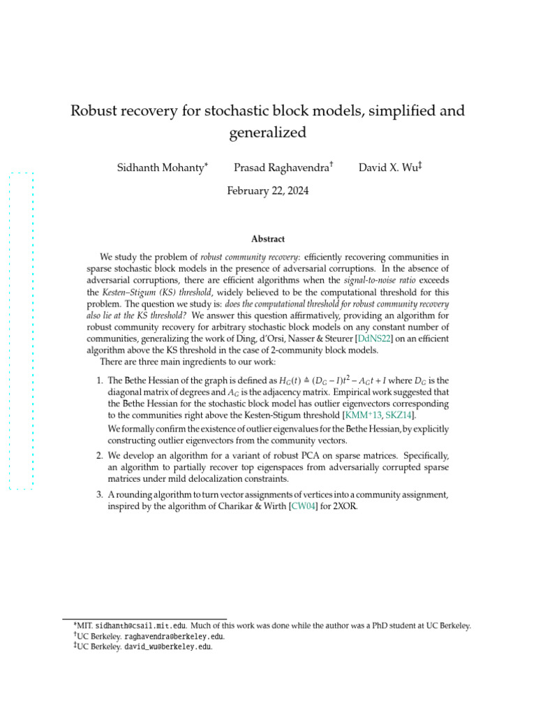 Robust Recovery For Stochastic Block Models | PDF | Eigenvalues And Eigenvectors | Matrix ...