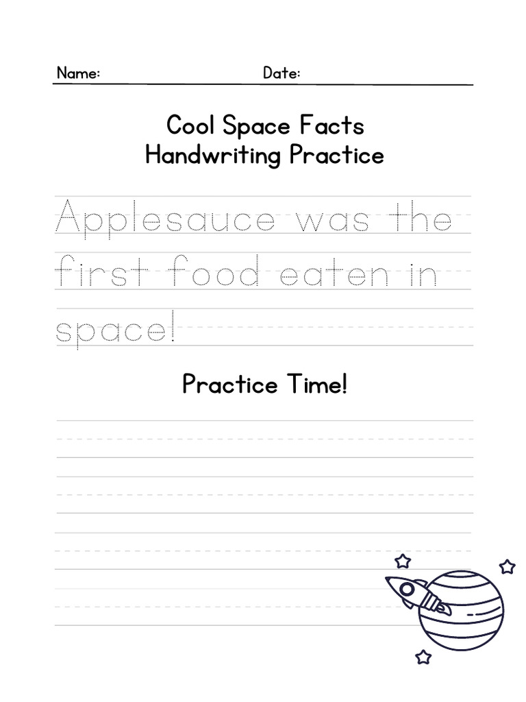 White and Black Space Facts Handwriting Practice | PDF