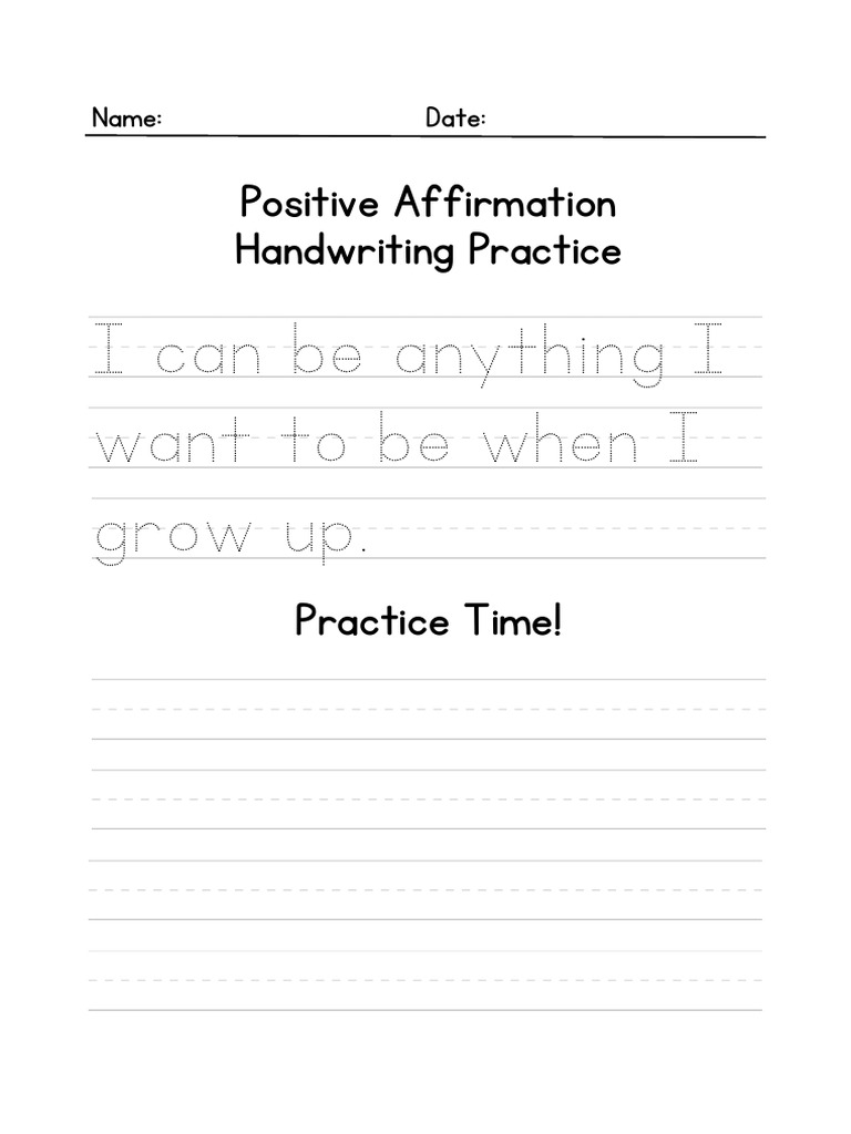 Positive Affirmation Handwriting Practice | PDF