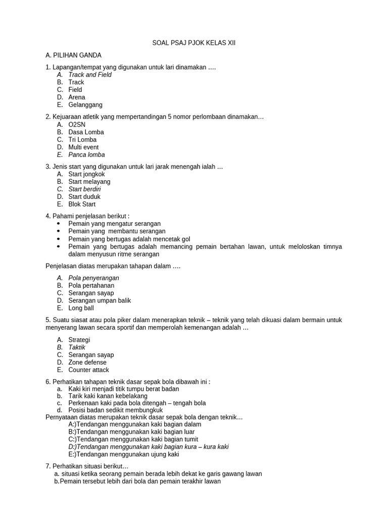 Soal Psaj Pjok Xii A | PDF