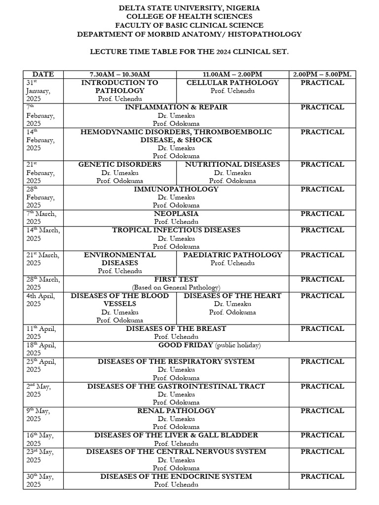 Histopathology Lecture Schedule | PDF | Pathology | Muscle