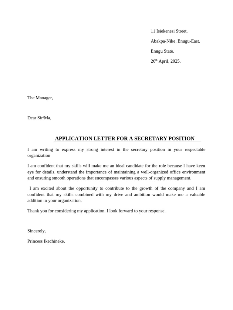 Princess Application Letter | PDF