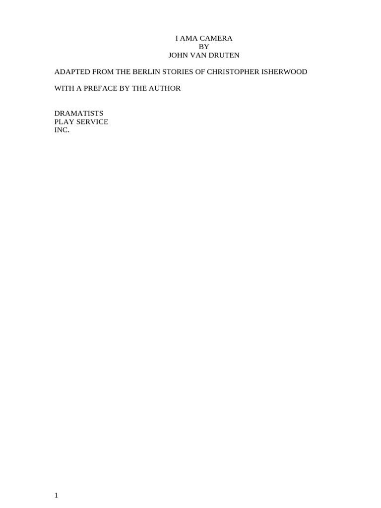 I Am a Camera: A Play by Van Druten | PDF