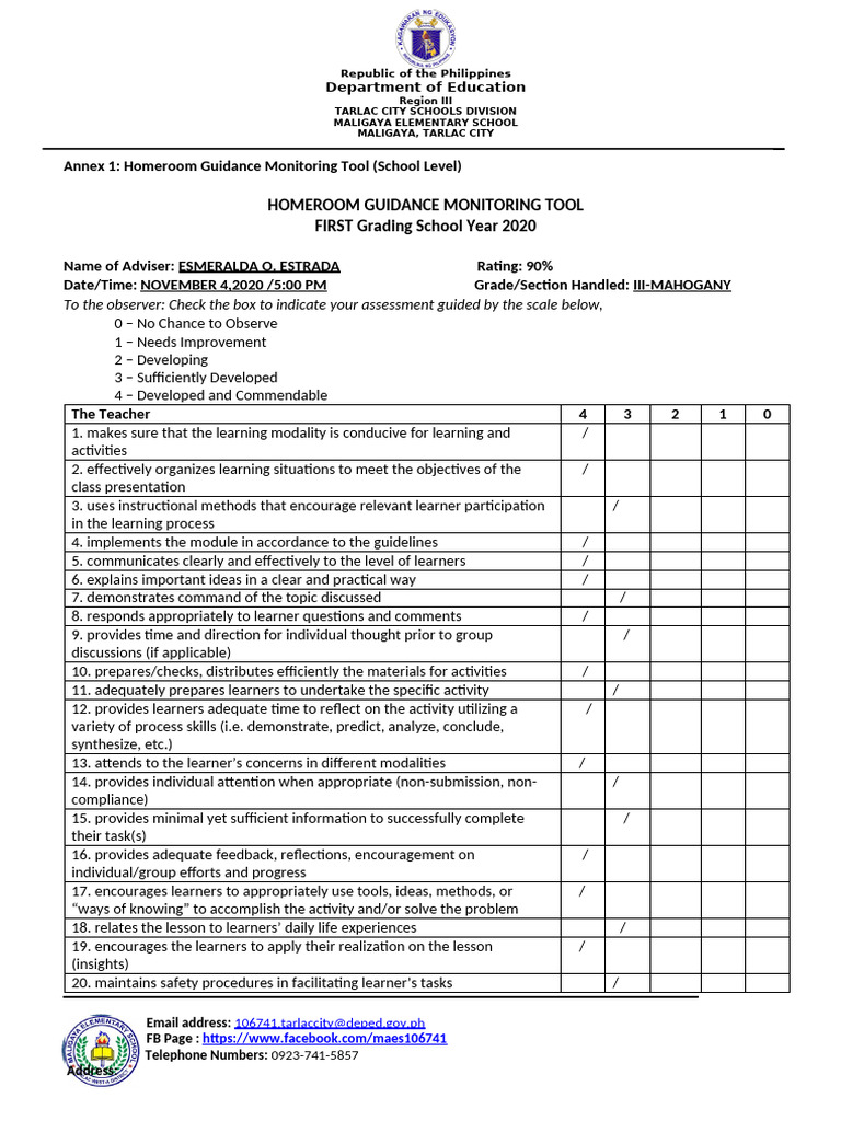 HG - Monitoring Tool For Teacher GR3 | PDF | Learning | Teachers