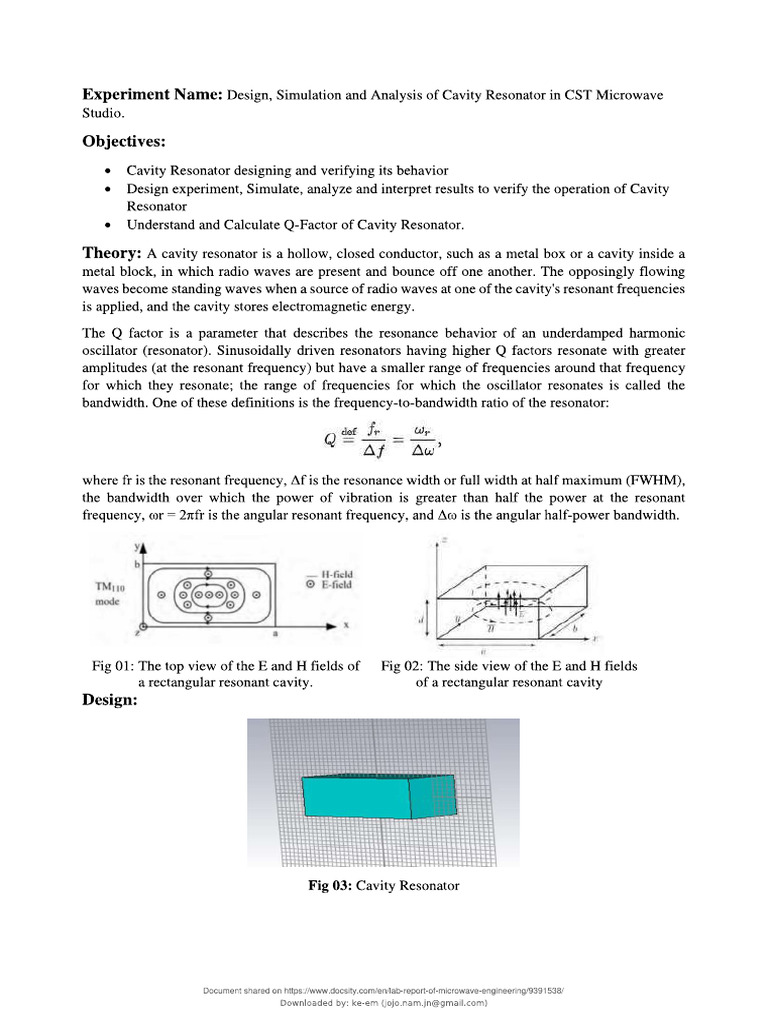 4.design, Simulation and Analysis of Cavity Resonator in CST Microwave ...