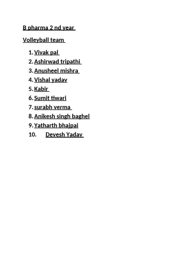 B Pharma 2 ND Year Vollyball Team | PDF
