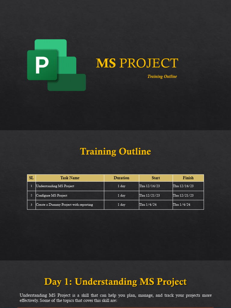 MS Project Training Outline | PDF | Project Management | Computing
