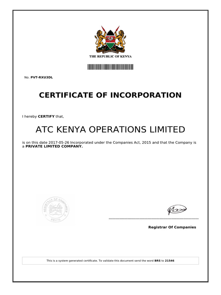 ATC Certificate of Incorporation (1) | PDF