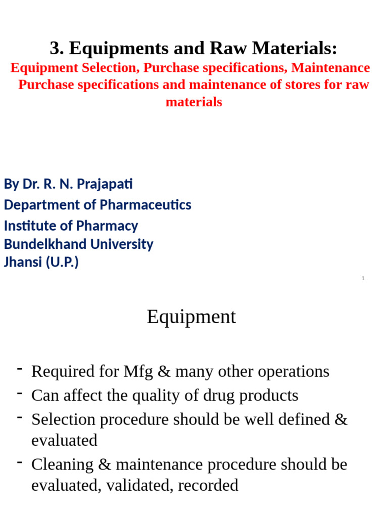 Equipment and Raw Material Management | PDF | Specification (Technical ...