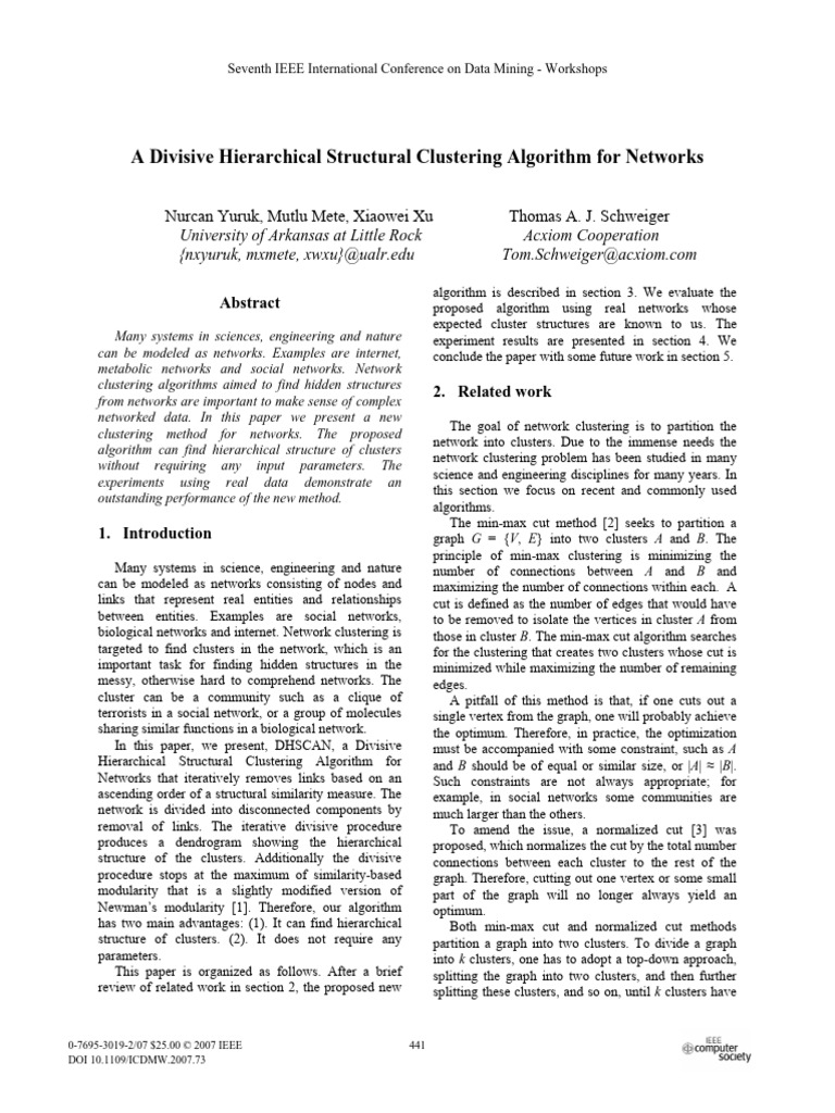A Divisive Hierarchical Structural Clustering Algorithm For Networks | PDF | Cluster Analysis ...
