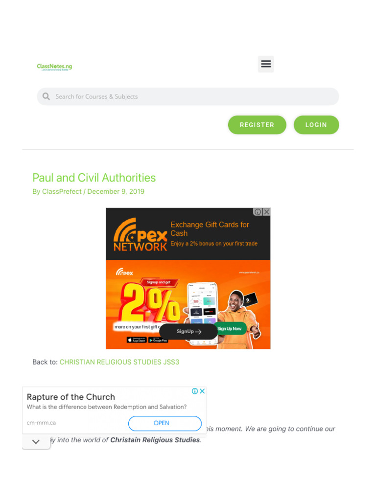 Paul and Civil Authorities - ClassNotes - NG | PDF | Paul The Apostle ...