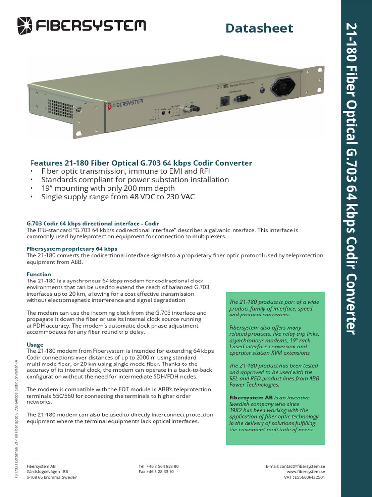 FS17031-Datasheet-21-180-Fiber-optic-G.703-64kbps-Codir-Converter-R4 ...