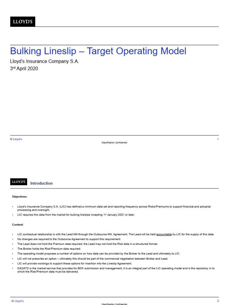 Lloyds Brussels Bulking Lineslip Target Operating Model 03042020 | PDF ...