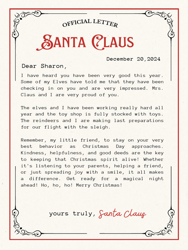 Beige Red Vintage Christmas Santa Letter | PDF
