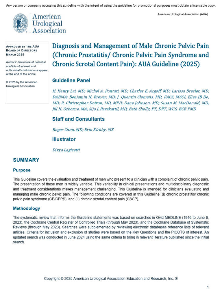 AUA 2025 Guidelines on Male Chronic Pelvic Pain | PDF | Pain Management ...