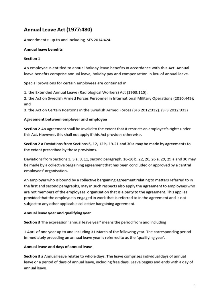 Annual Leave Act Overview and Provisions | PDF | Employment | Annual Leave