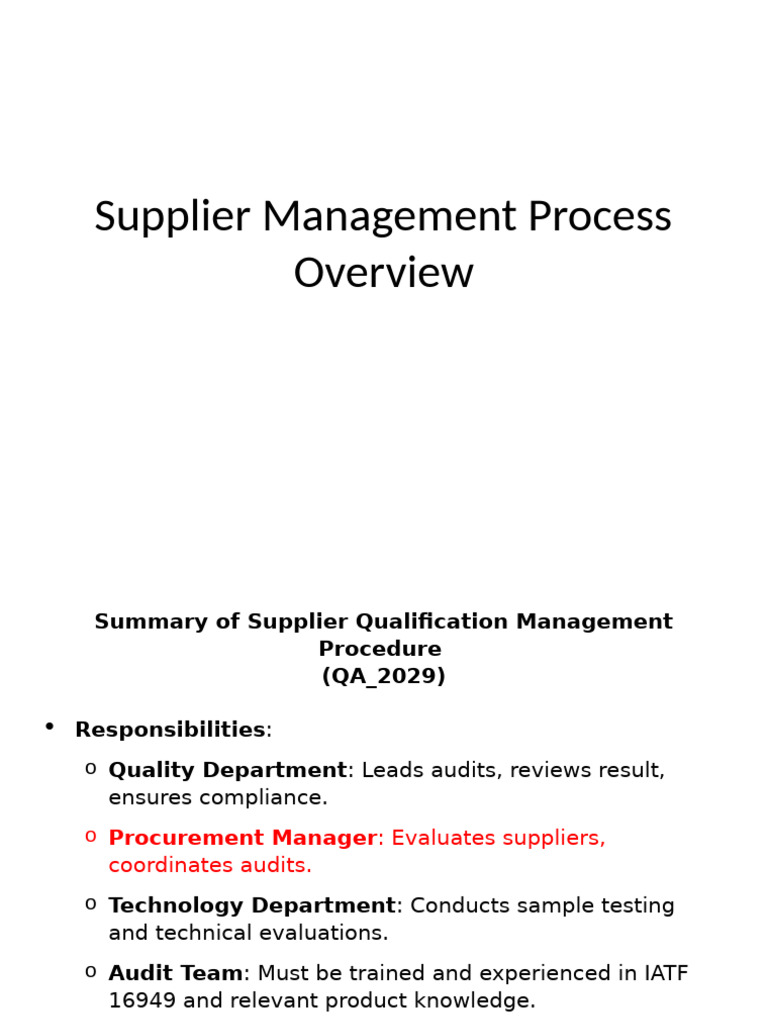 Supplier Management Presentation | PDF | Audit | Procurement