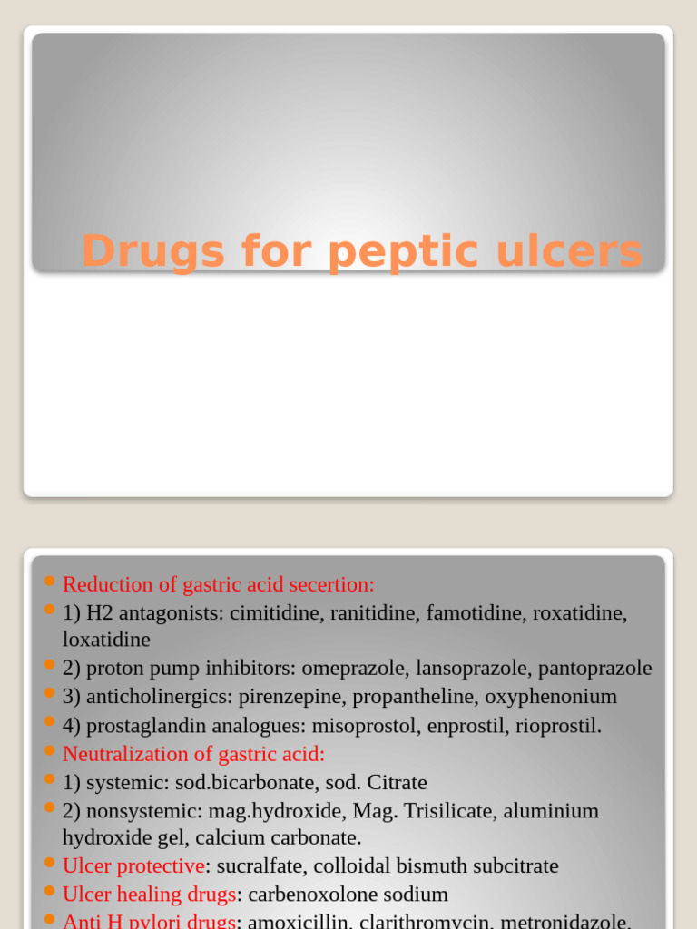 Peptic Ulcer Drug Classifications | PDF
