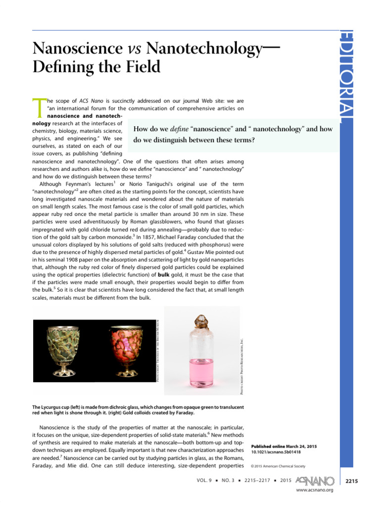 Mulvaney 2015 Nanoscience Vs Nanotechnology Defining The Field | PDF | Nanotechnology | Physical ...