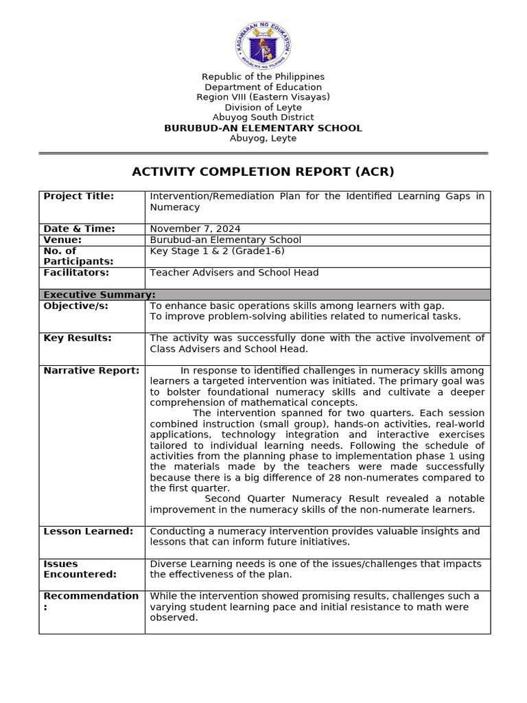 ACR - Numeracy Intervention | PDF | Learning | Education Theory