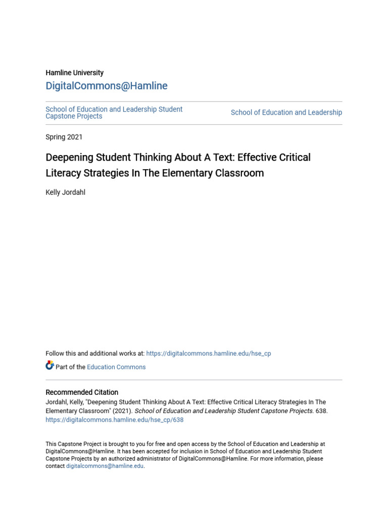 Critical Literacy in Elementary Education | PDF | Reading Comprehension ...