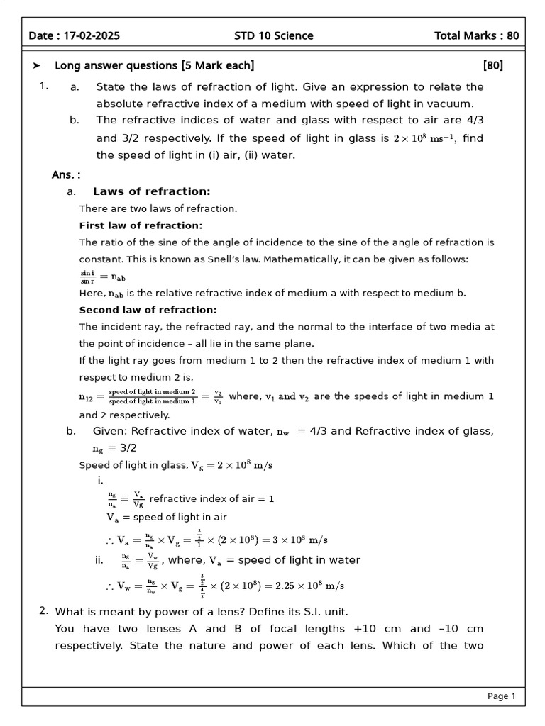 Absolute Refractive Index Explained | PDF | Refraction | Refractive Index