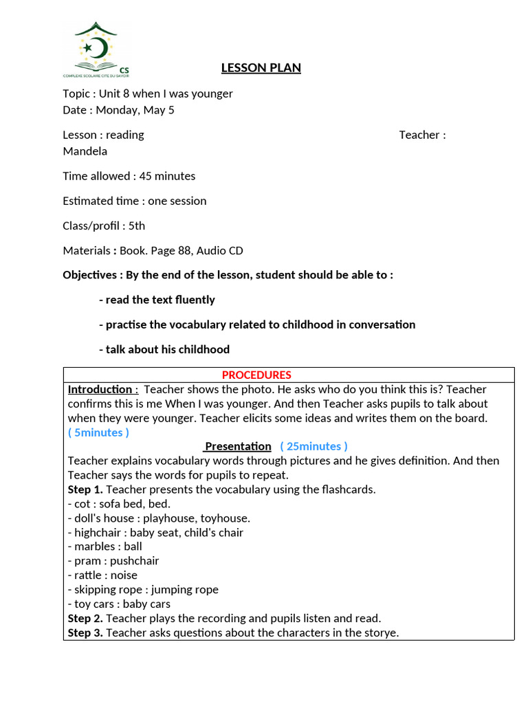 LESSON PLAN Grade 5 | PDF