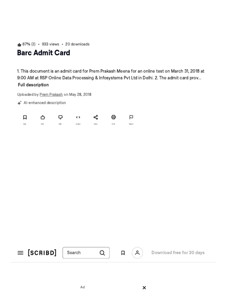 Barc Admit Card - PDF - Identity Document - Business | PDF | Scribd | Computing