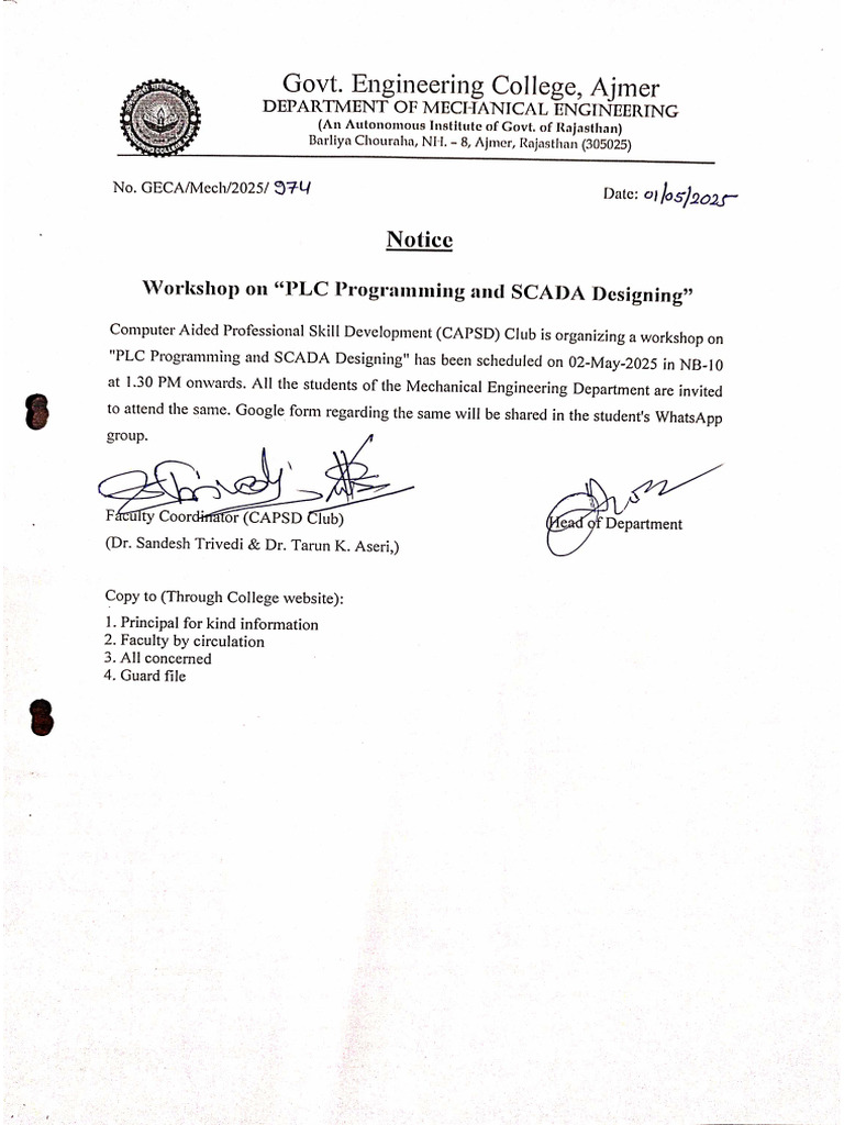Notice For Workshop On PLC Programming | PDF