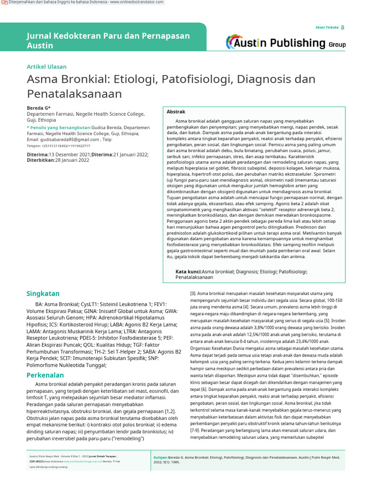 Asma Bronkial: Diagnosis dan Pengobatan | PDF