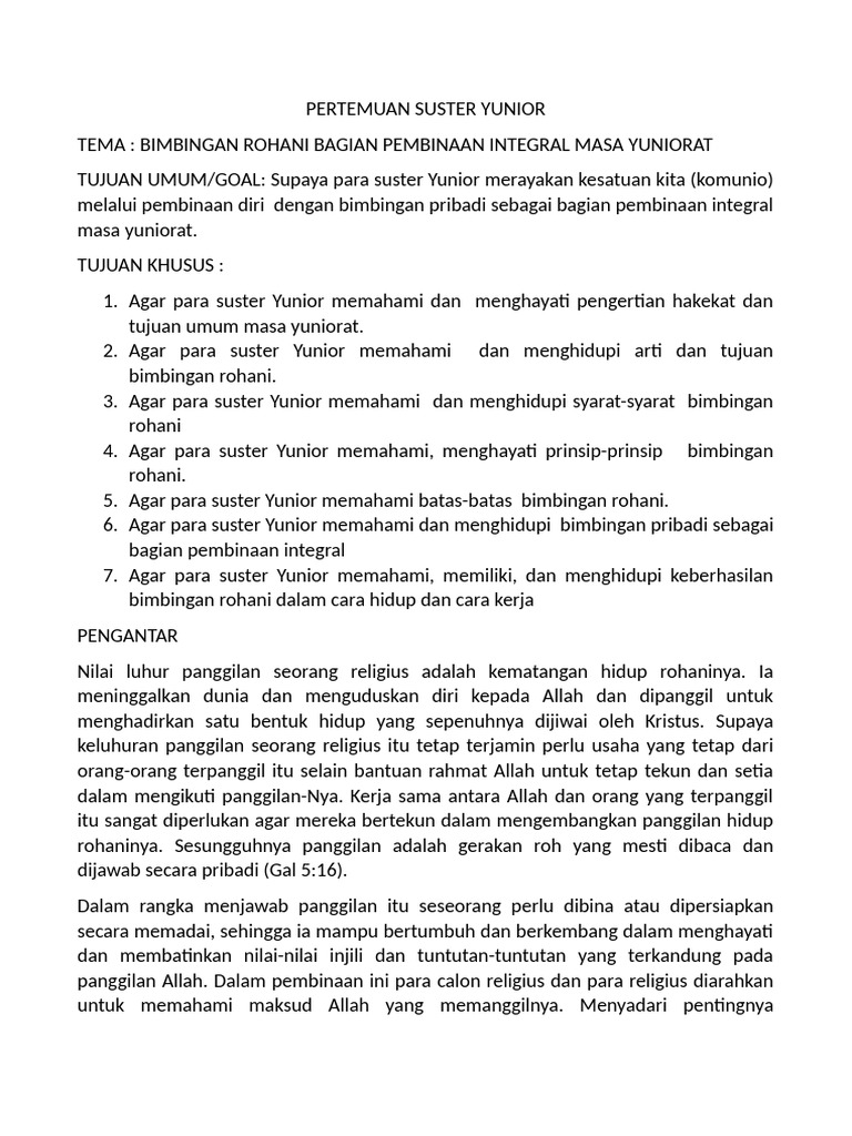 Pembinaan Rohani Suster Yunior | PDF