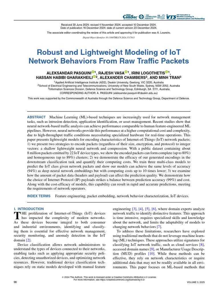 Robust and Lightweight Modeling of IoT Network Behaviors From Raw Traffic Packets | PDF ...