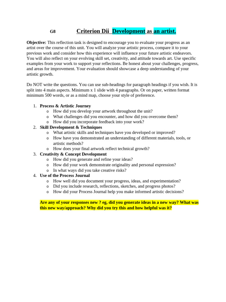 G8 Criterion Dii Development As An Artist | PDF