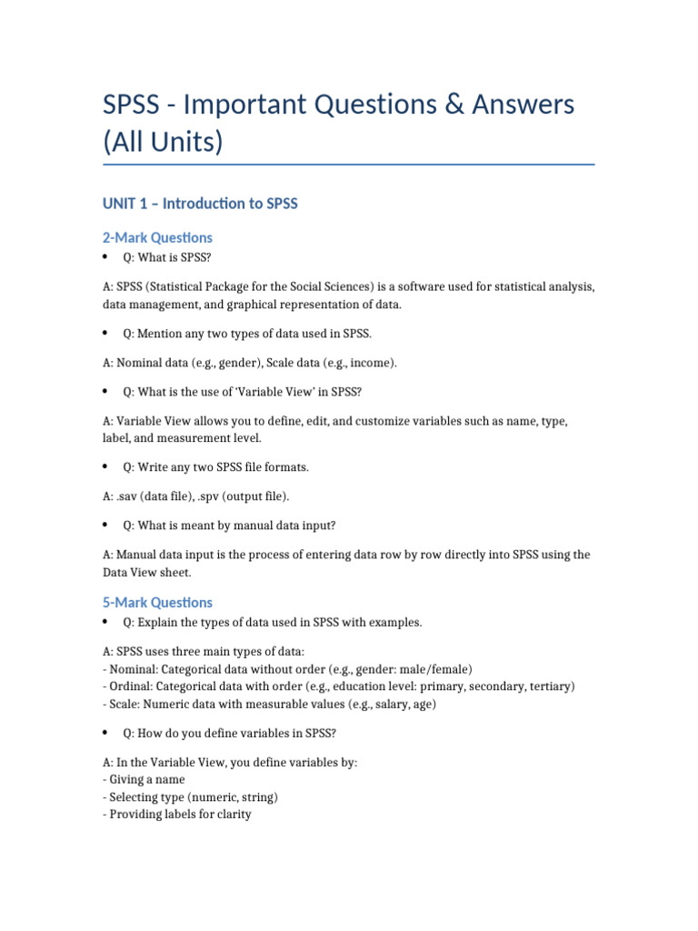 SPSS All Units Important Questions | PDF | Spss | Computing