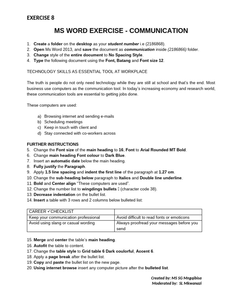 Exercise 8 - Communication | PDF | Typefaces | Microsoft Word